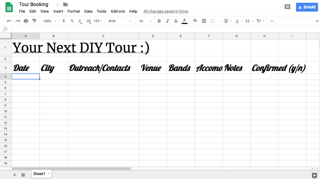 Tour Booking Spreadsheet Example – Audiofemme