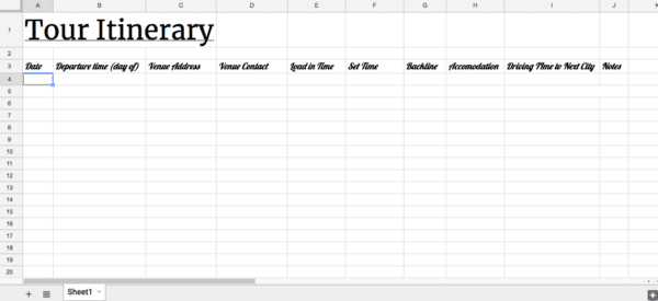 Tour Itinerary Spreadsheet example – Audiofemme